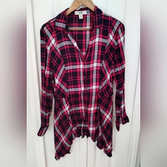 Vintage America | Tops | Long Plaid Flannel Flowy Asymmetrical Top ...